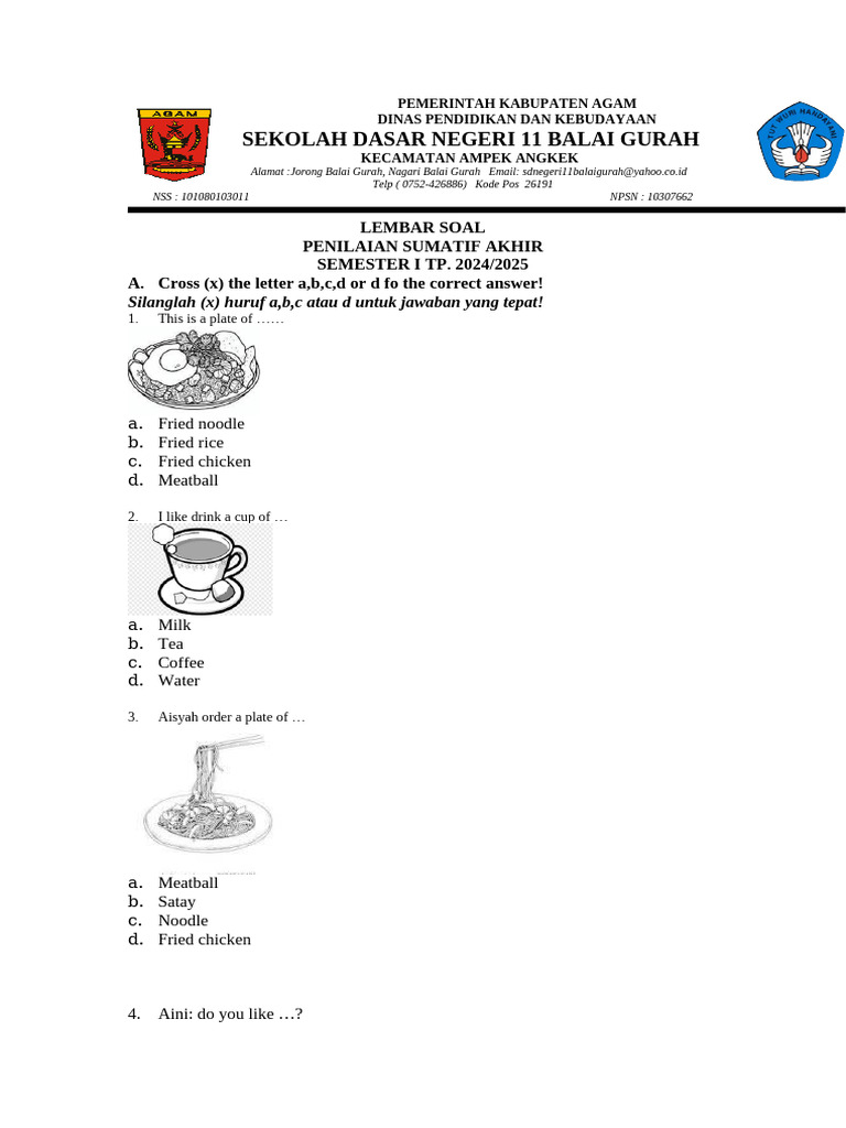 Soal Kelas 3 Bahasa Inggris Pdf Cuisine Foods