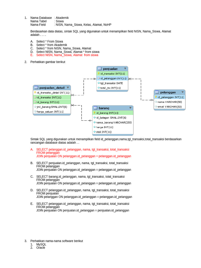 Kuis SQL dan Teknologi Database | PDF | Komputer