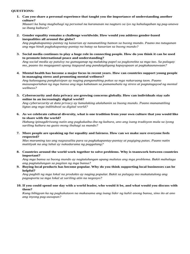 QUESTIONS (High School) | PDF