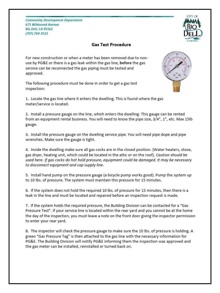 Gas Line Test Procedure | PDF | Finance & Money Management | Home & Garden