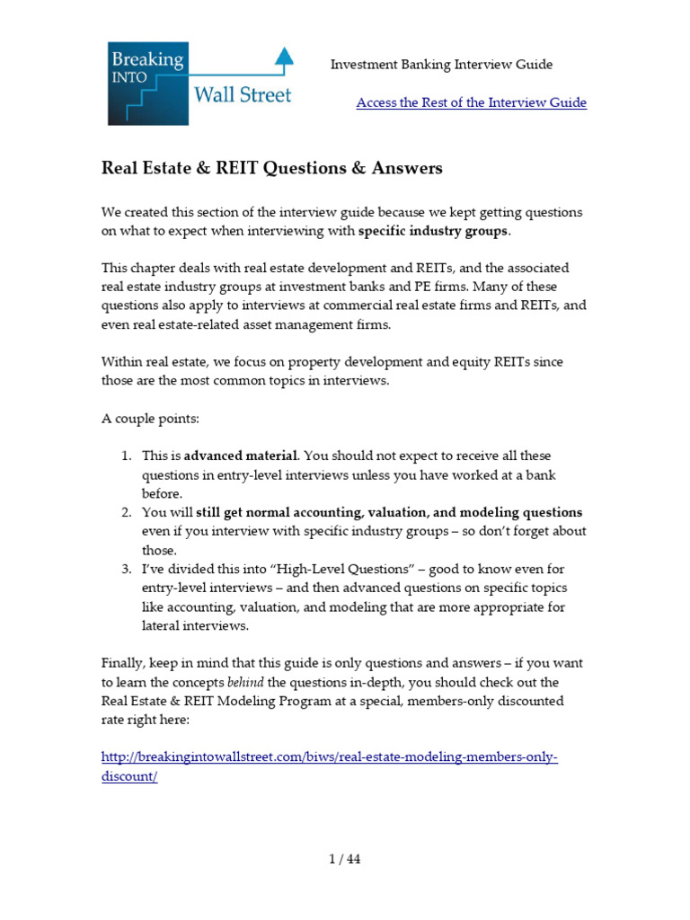 BIWS Real Estate Questions | PDF | Real Estate Investment Trust | Financial Economics