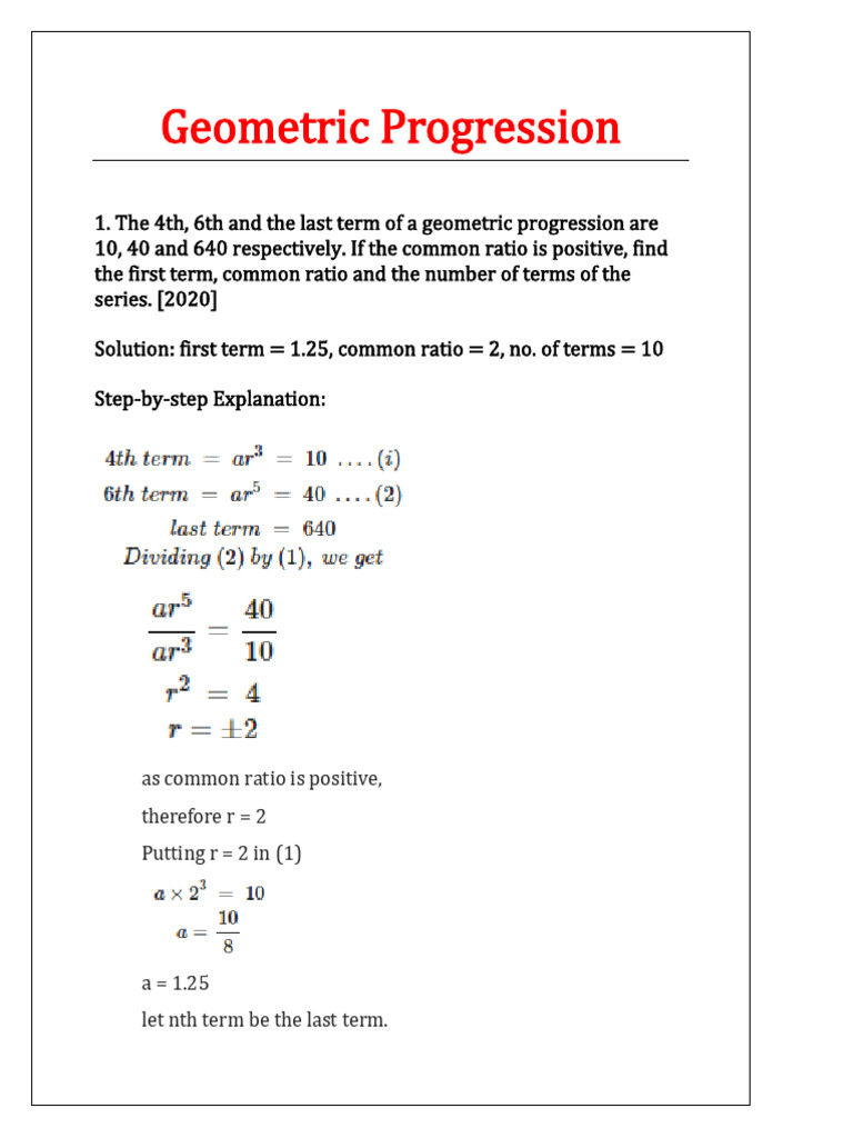 Solving Geometric Progression Problems | PDF | Technology & Engineering