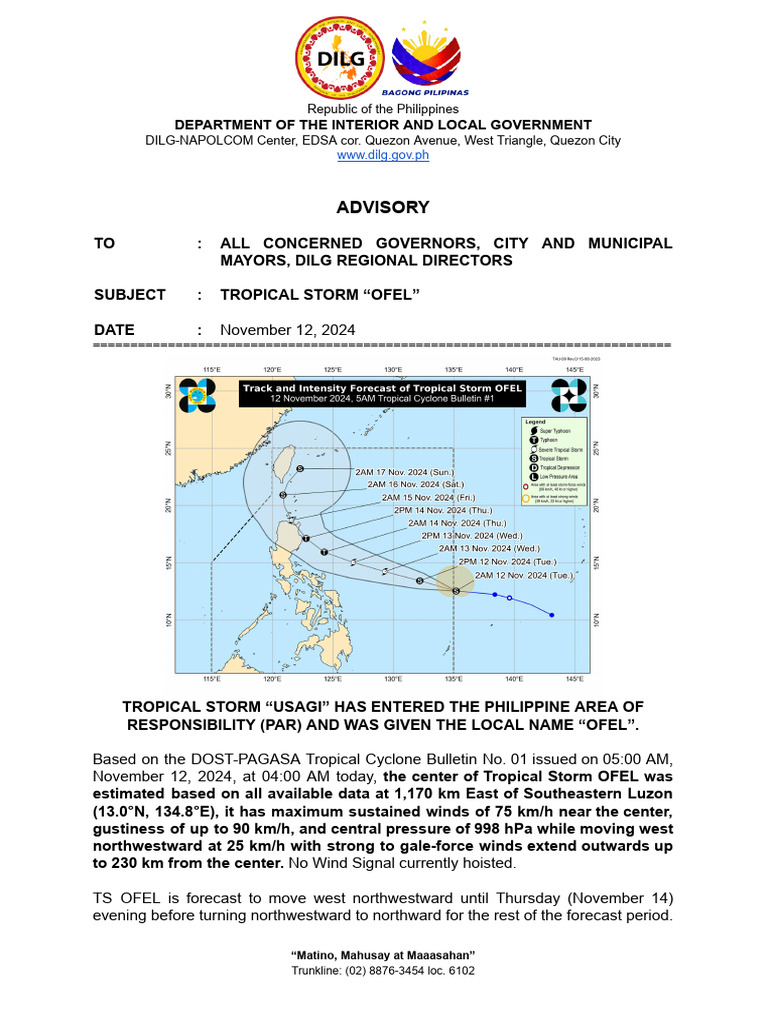 Esgd DILG Advisory For DILG Regions On The TS OFEL | PDF | Tropical Cyclones | Flood