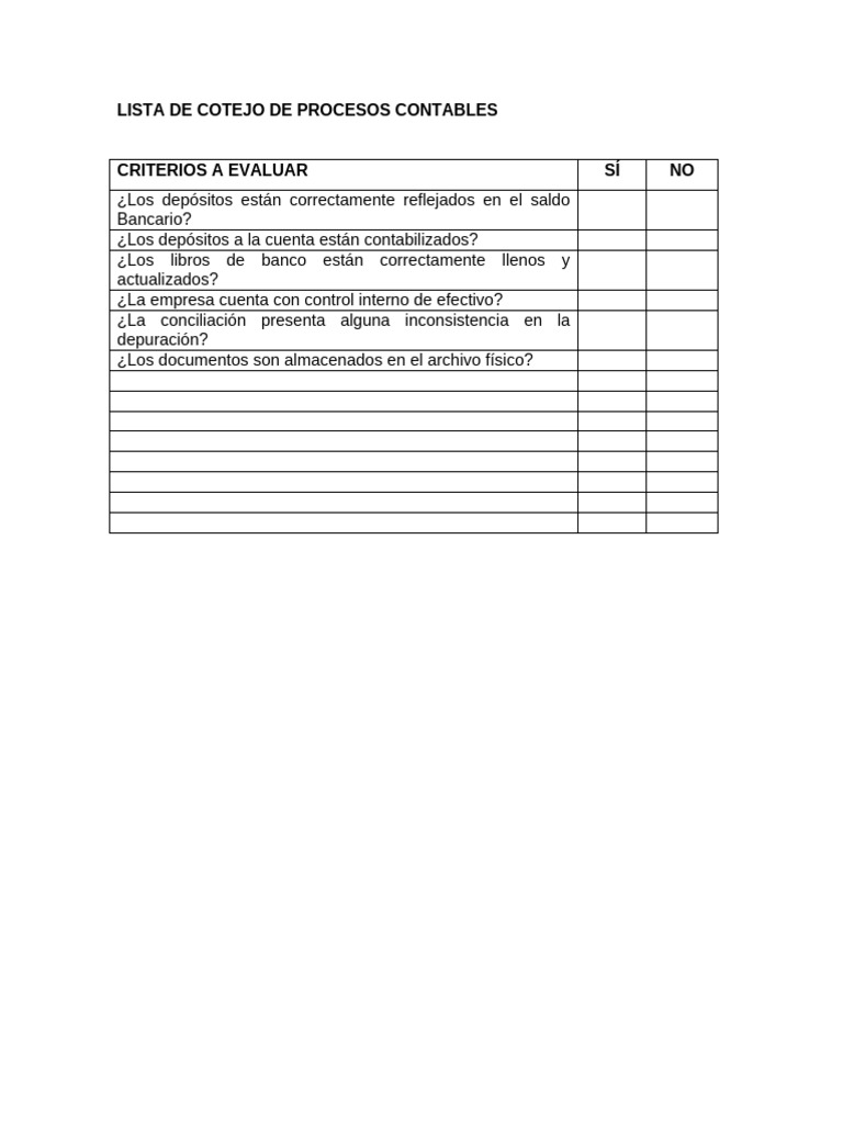 Lista de Cotejo de Procesos Contables | PDF