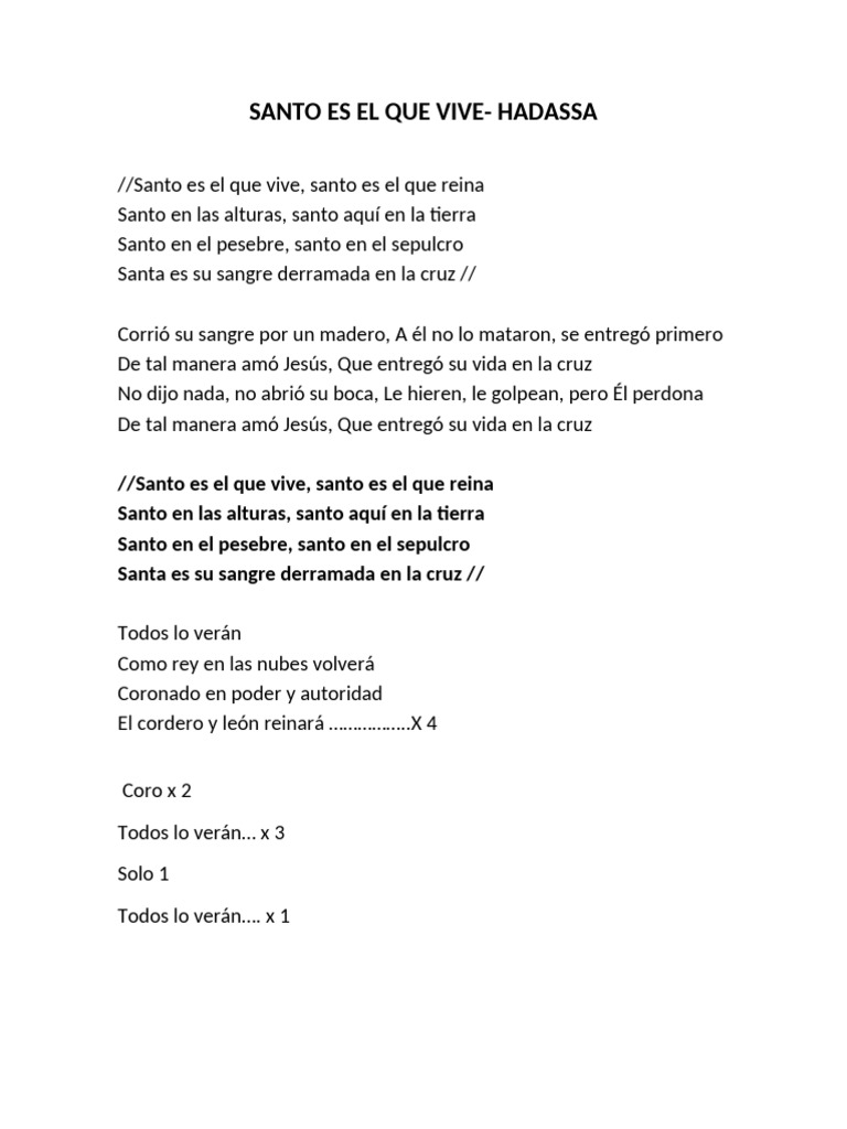 Letra Santo Es El Que Vive | PDF