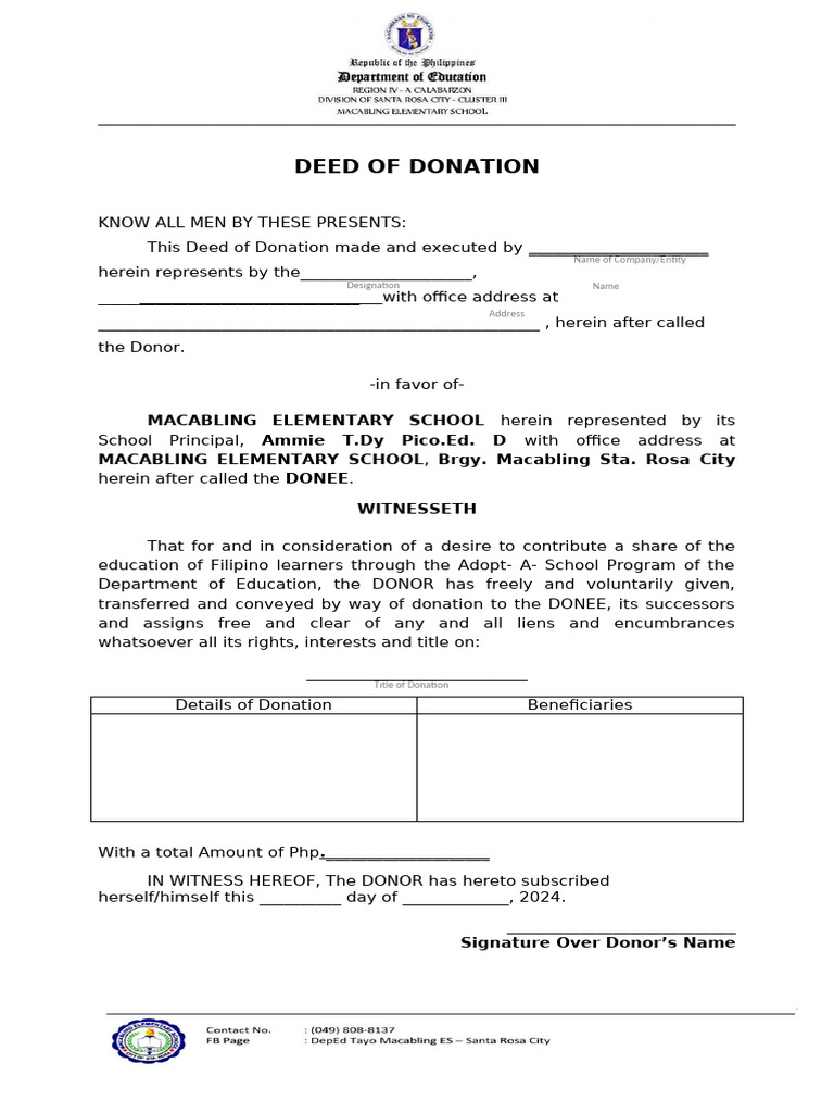 Deed of Donation for Education Support | PDF | Real Property Law ...