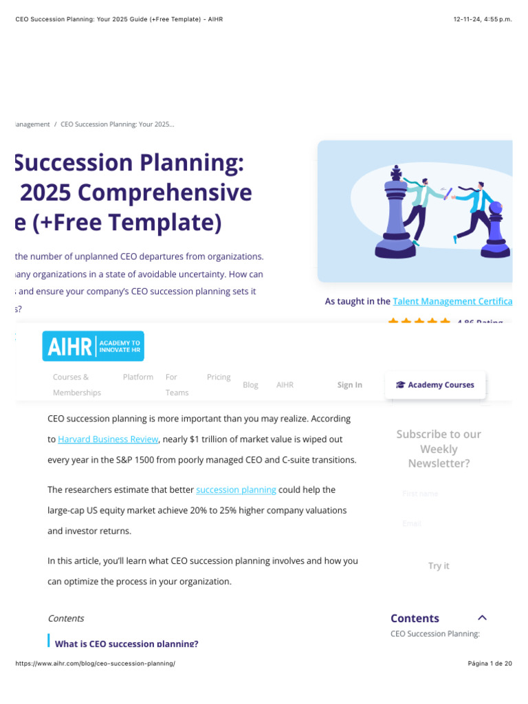 CEO Succession Planning Guide 2025 | PDF | Leadership | Mentorship