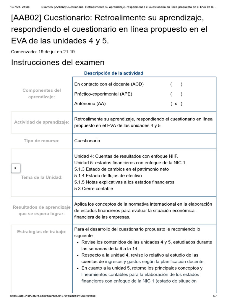 Examen - (AAB02) Cuestionario - Retroalimente Su Aprendizaje, Respondiendo El Cuestionario en ...