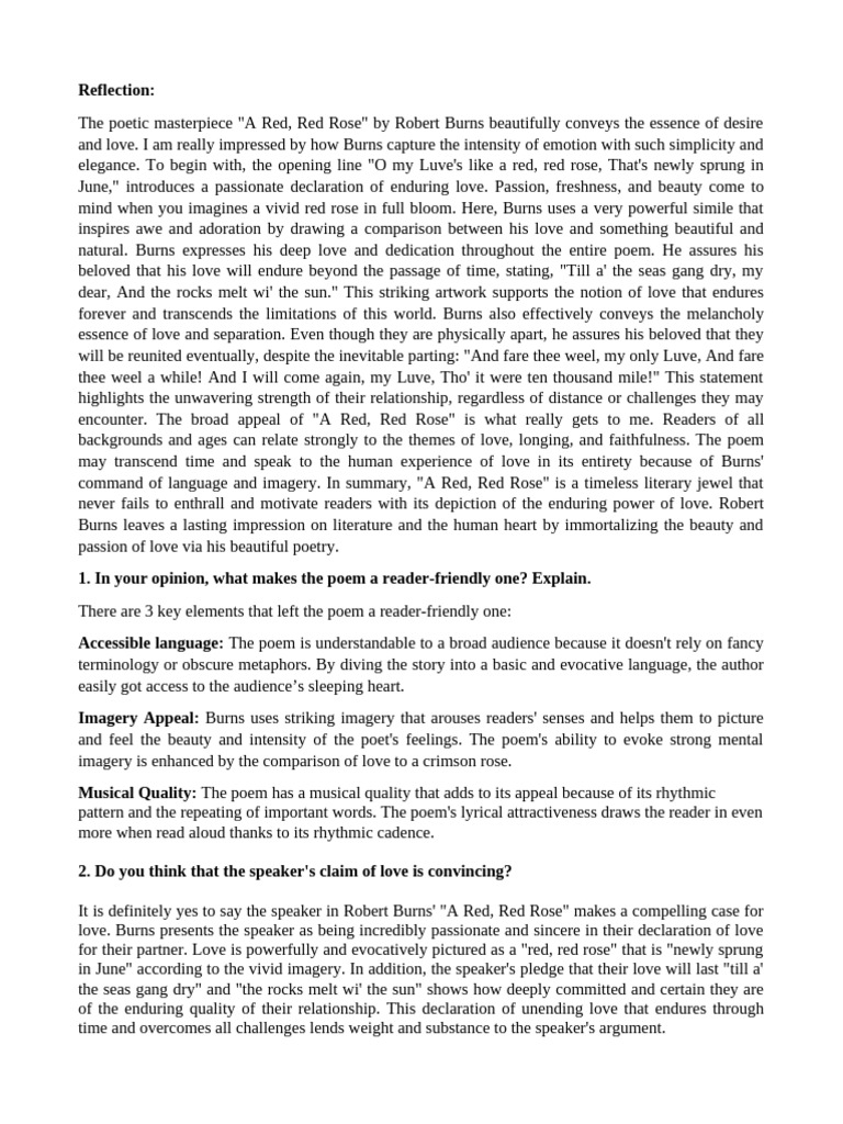 Analyzing Robert Burns' "A Red, Red Rose" | PDF | Poetry | Love