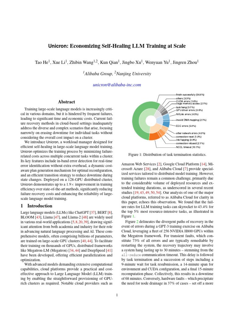 Economizing Self-Healing LLM Training at Scale: Unicron | PDF ...