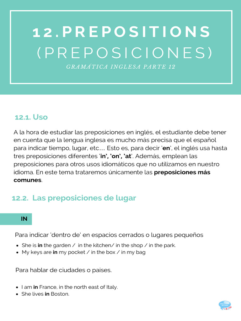 Preposiciones en Inglés: Uso y Ejemplos | PDF | Artes del Lenguaje y ...