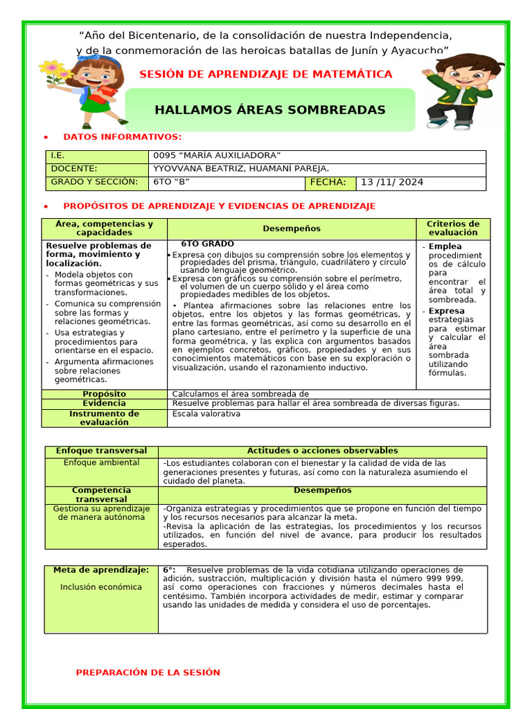 Sesión Hallamos Áreas Sombreadas | PDF | Geometría | Aprendizaje