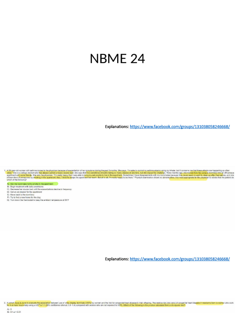 Nbme 24 Block 1 4 No Answers Version 2 | PDF | Adrenal Gland | Stent