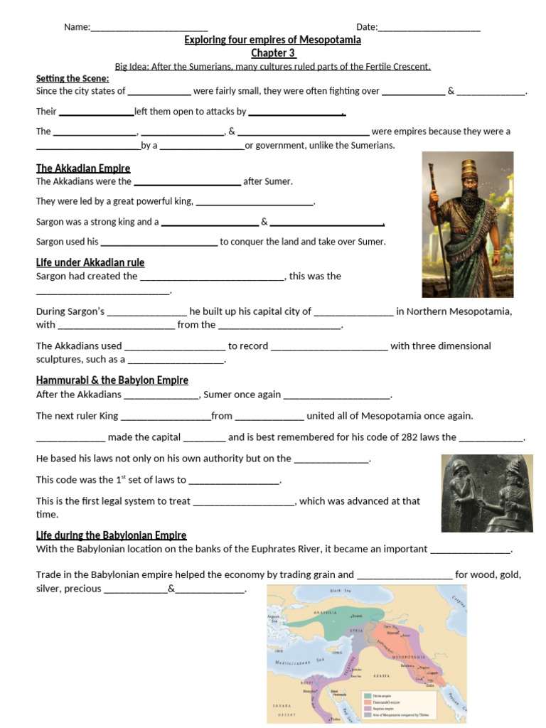 Chapter 3 Section 4 Exploring Four Empires of Mesopotamia Fill in Notes ...