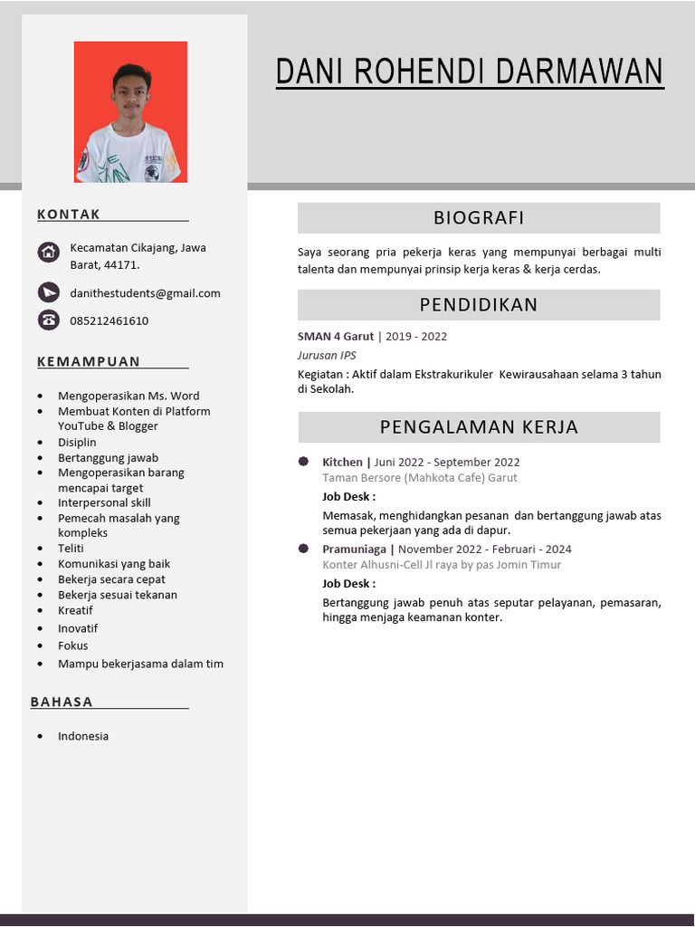 CV+Berkas Lamaran Kerja Dani Rohendi Darmawan | PDF