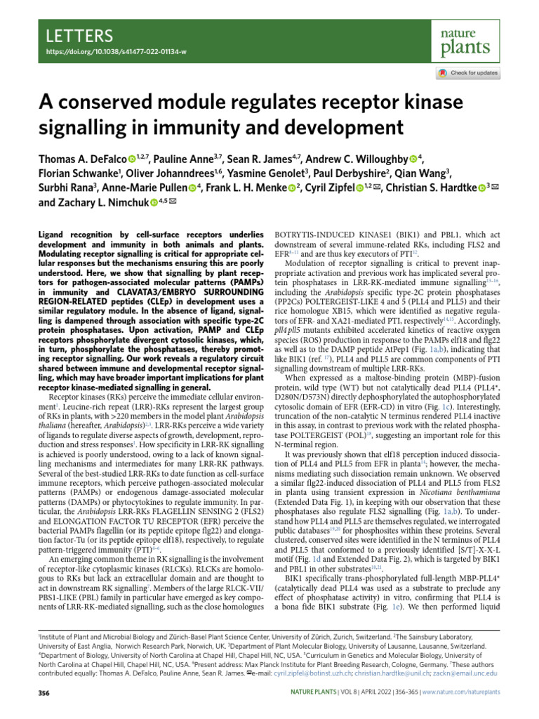 A Conserved Module Regulates Receptor Kinase Signalling in Immunity and ...