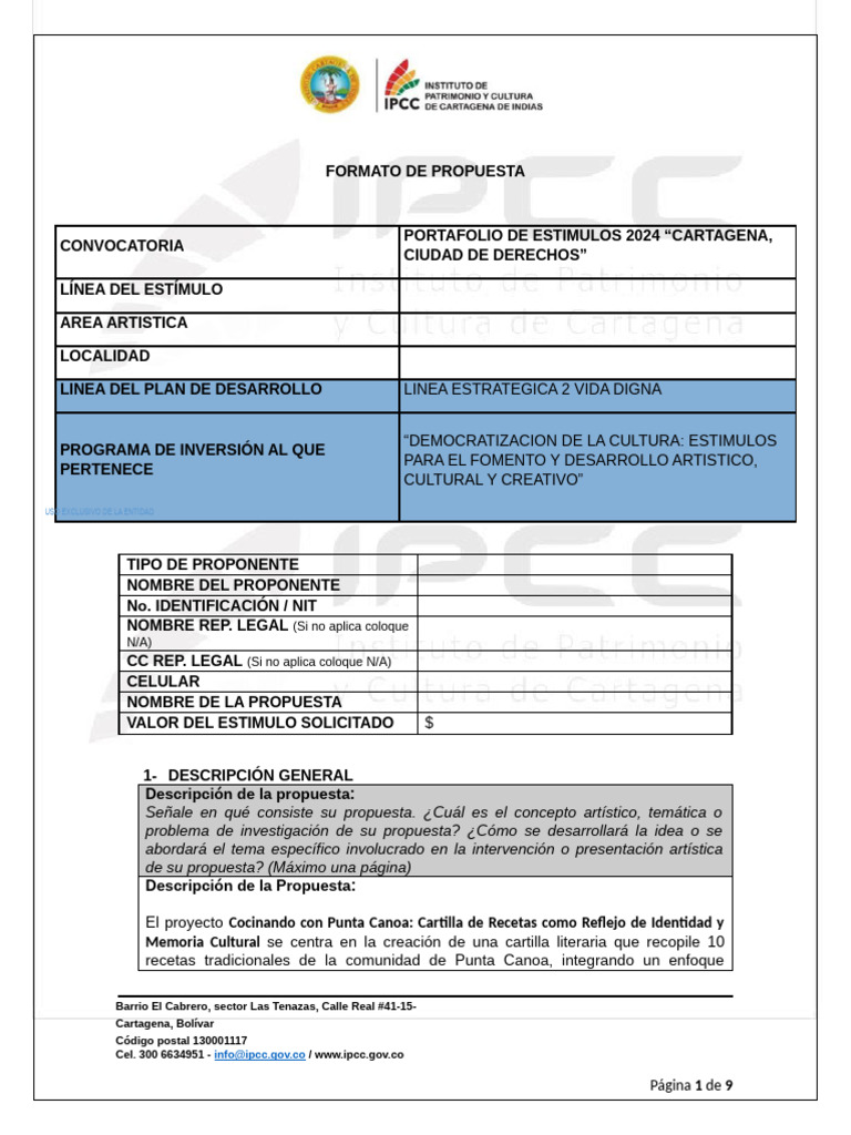 ANEXO 1 FORMATO DE PROPUESTA | PDF | Receta | Diseño
