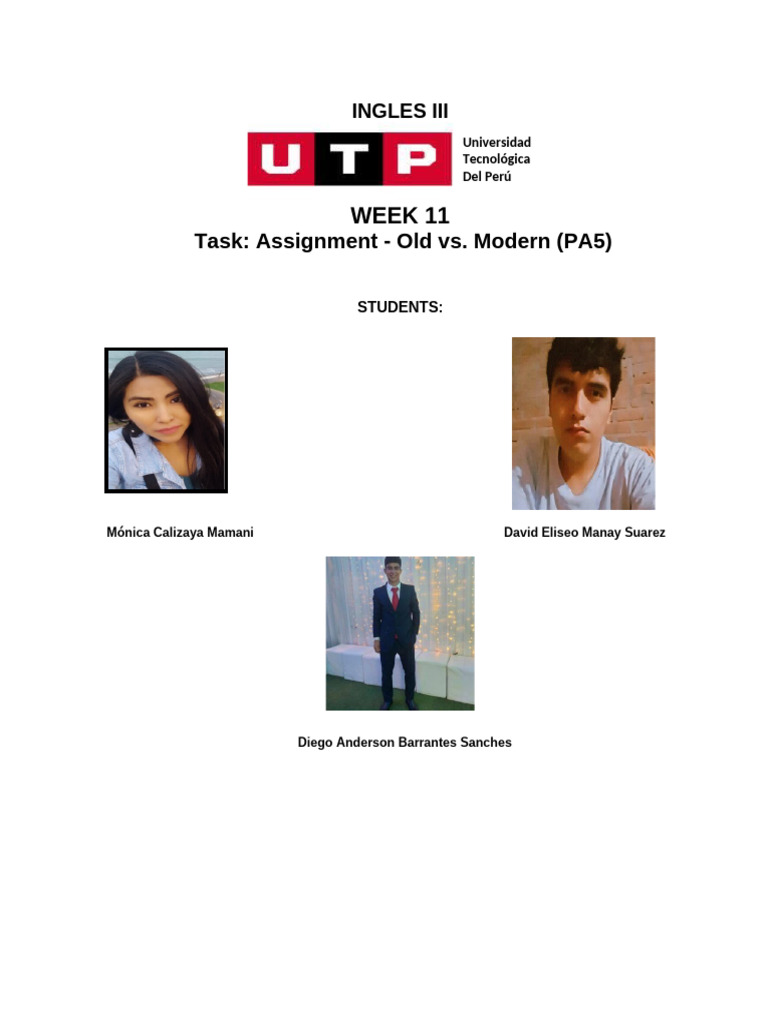 Ingles III - Week 11 - Task Assignment - Old vs. Modern (PA5) | PDF