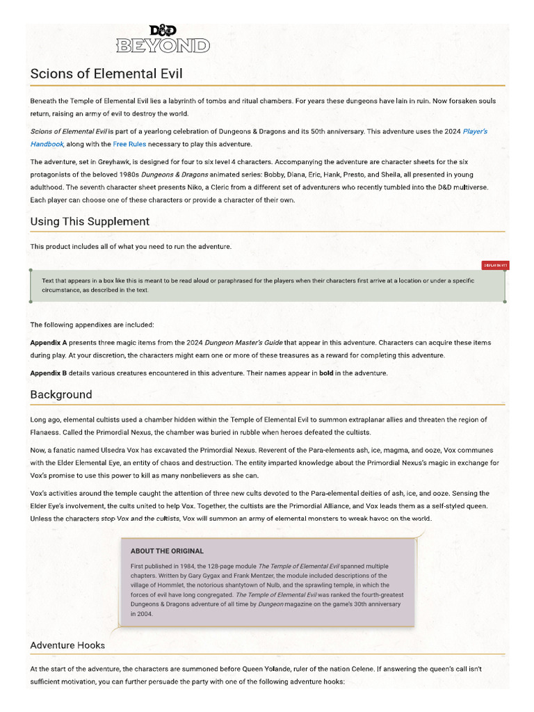Scions of Elemental Evil | PDF