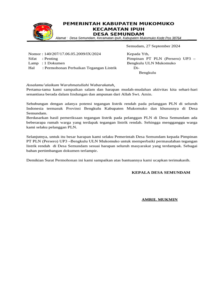 Permohonan Perbaikan Tegangan Listrik | PDF