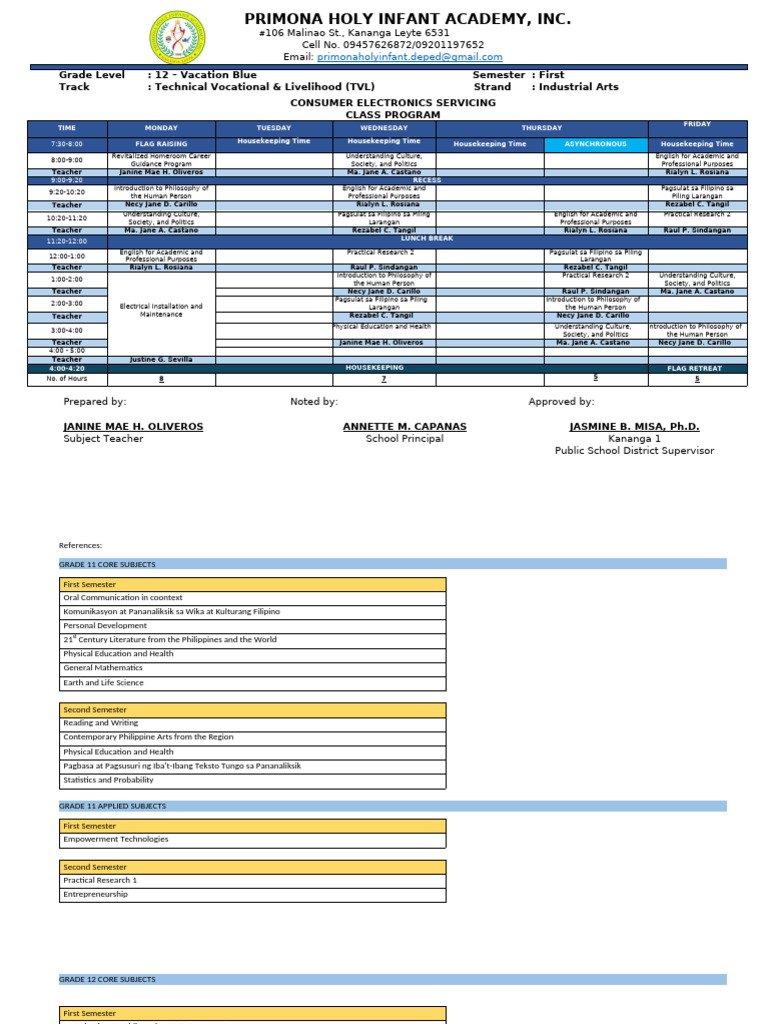 12 Vacation Blue Class Program | PDF
