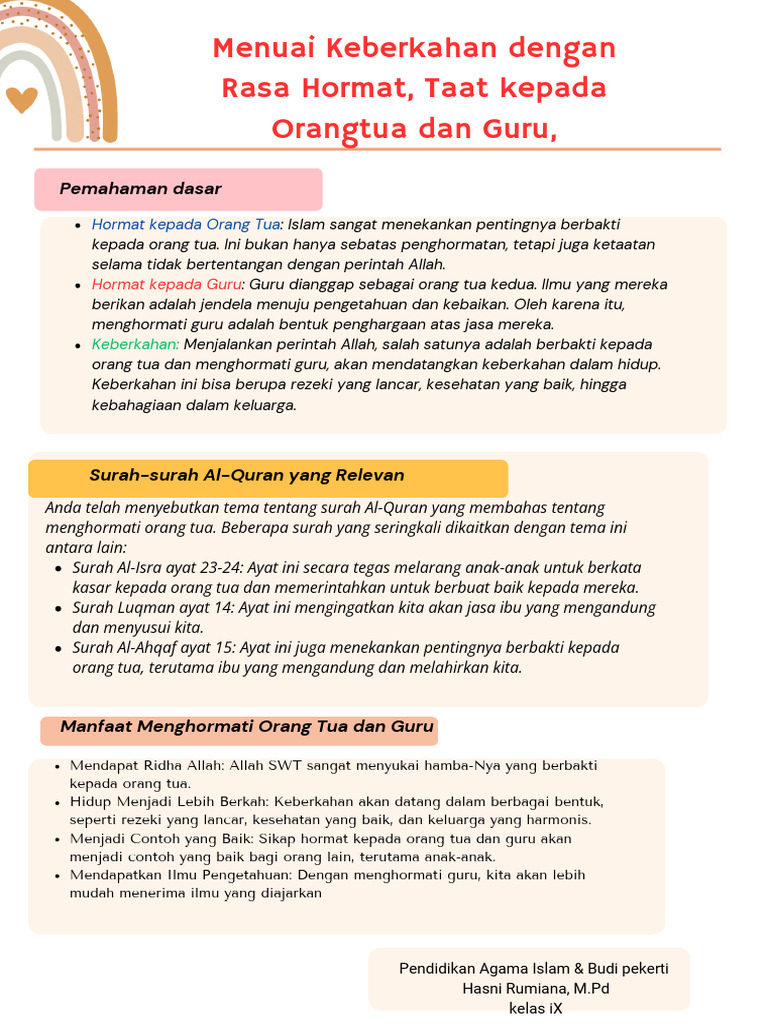 Menuai Keberkahan Dengan Rasa Hormat, Taat Kepada Orangtua Dan Guru | PDF