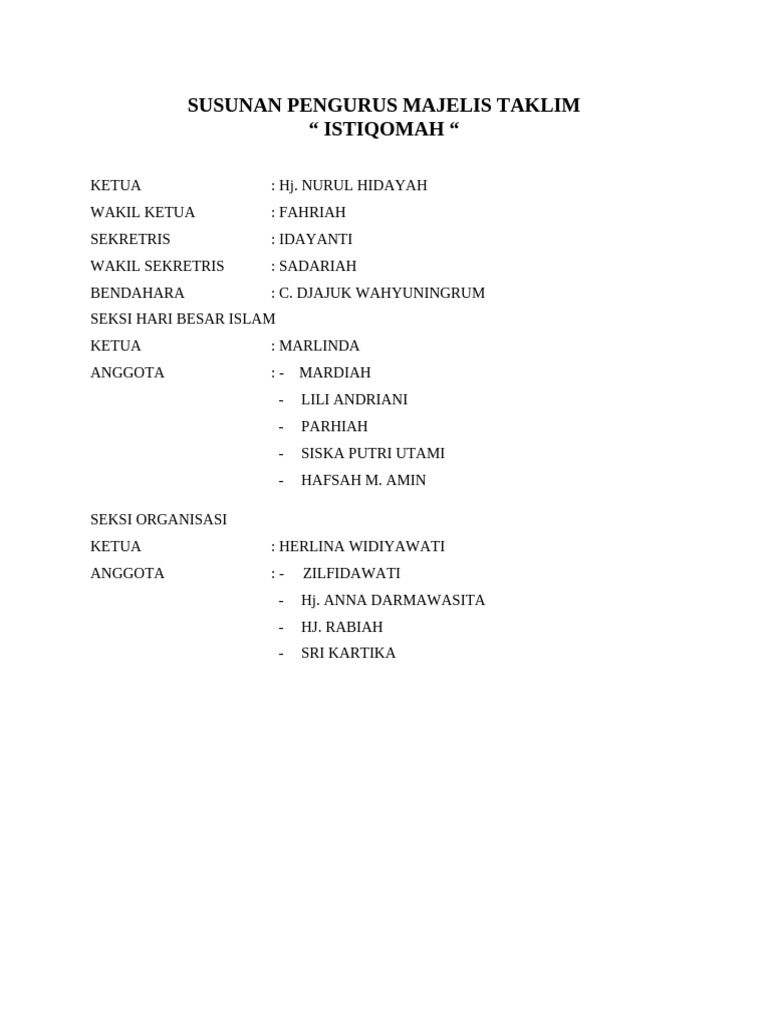 Susunan Pengurus Majelis Taklim | PDF