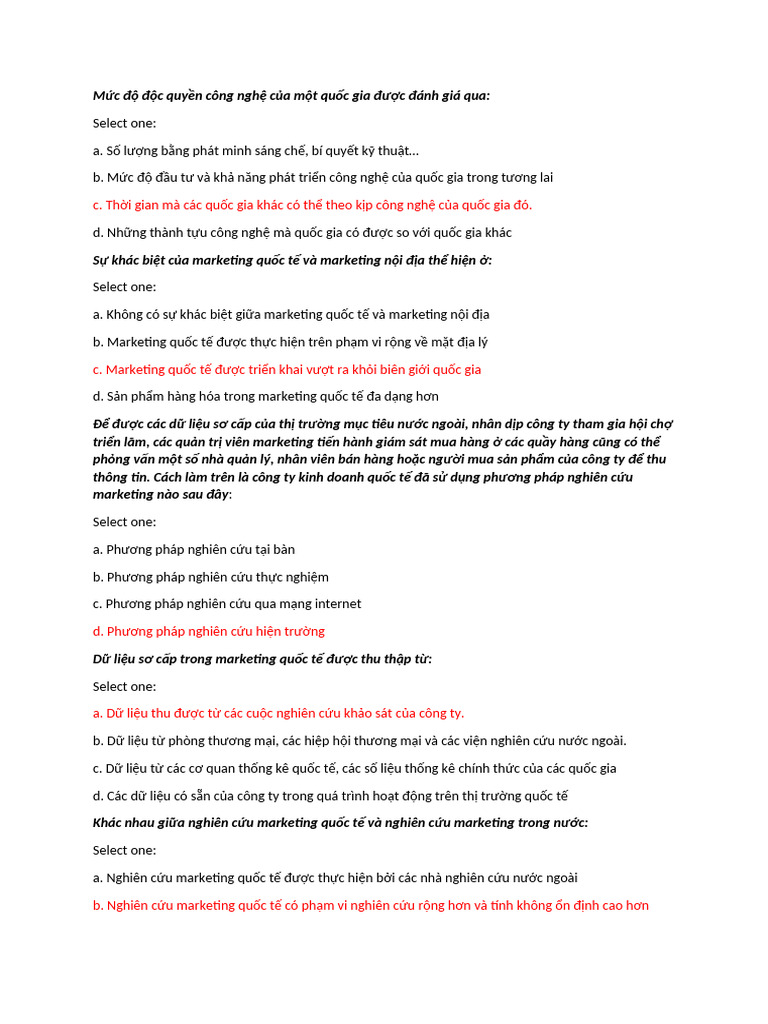 trắc nghiệm mkt quốc tế | PDF