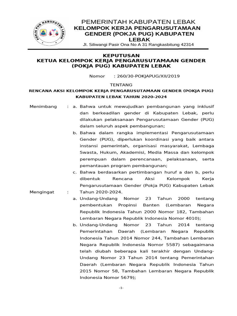 SK Rencana Aksi Pokja Pug 2019-2024 | PDF