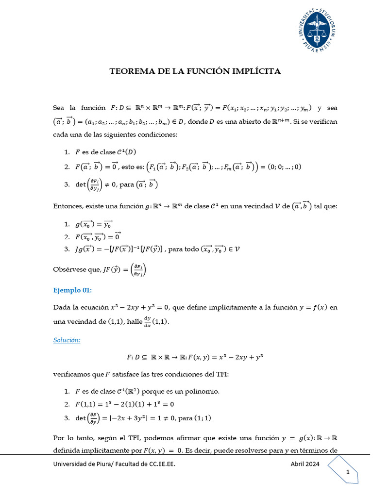 Teorema de la Función Implícita | PDF | Variable (Matemáticas) | Función (Matemáticas)