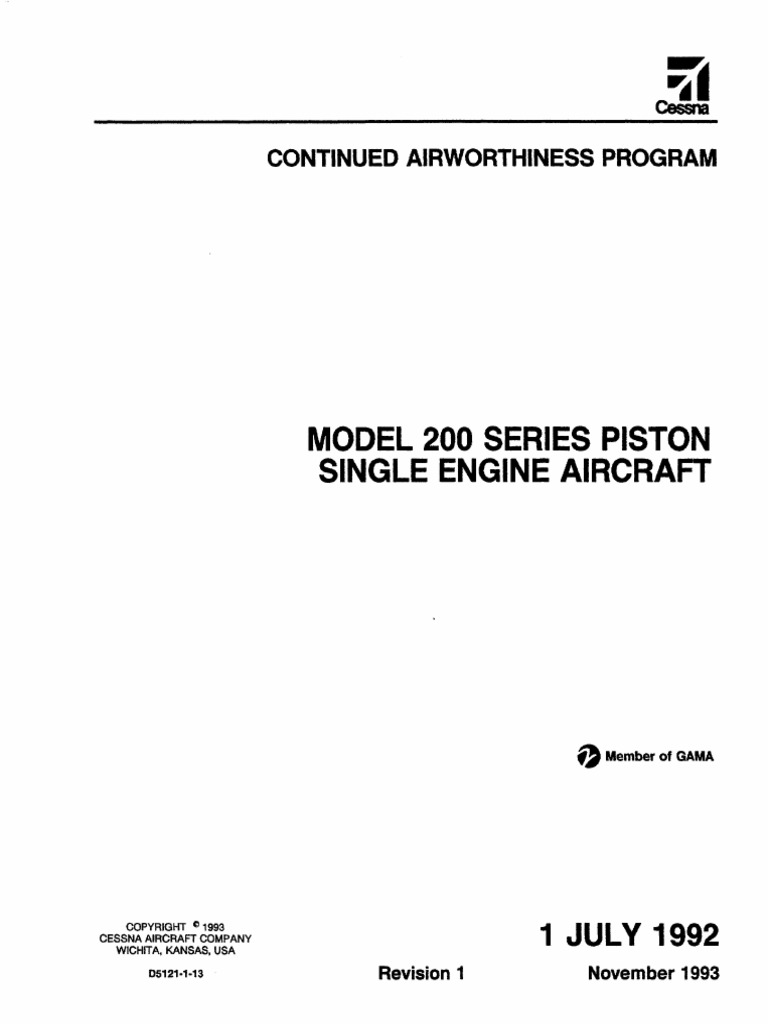 Continued Airworthiness Program Model 200 Series Piston Single Engine ...