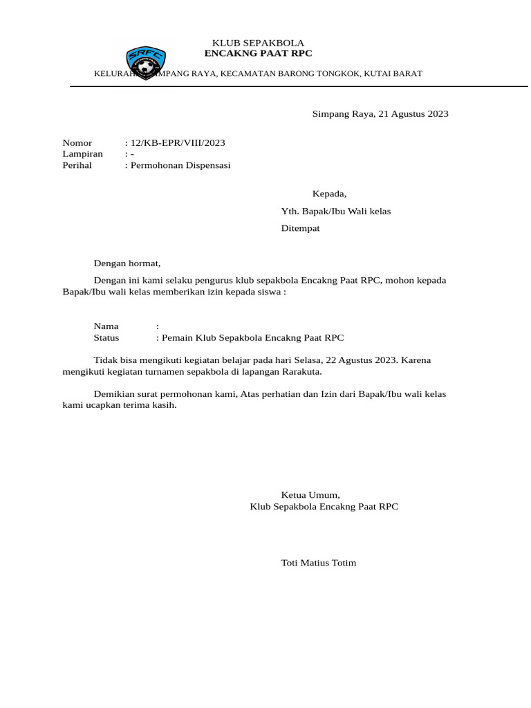 Dispensasi Bola Simpang Raya | PDF | Olahraga & Rekreasi