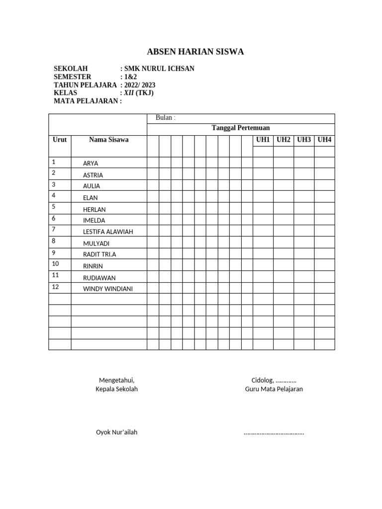 Absen Harian Siswa3 | PDF