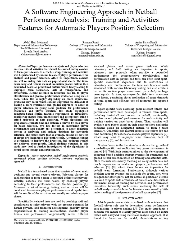 A Software Engineering Approach in Netball Performance Analysis | PDF ...