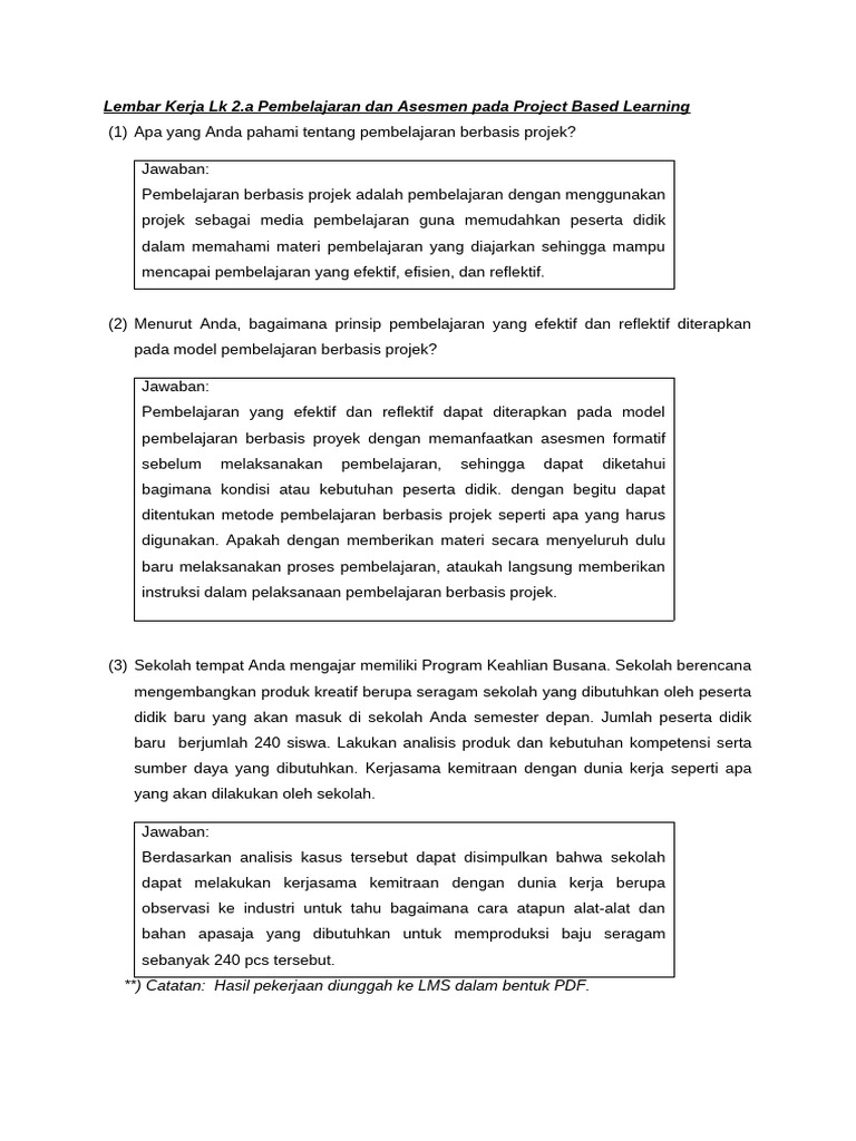 Lembar Kerja LK 2.a Pembelajaran Dan Asesmen Pada Project Based ...