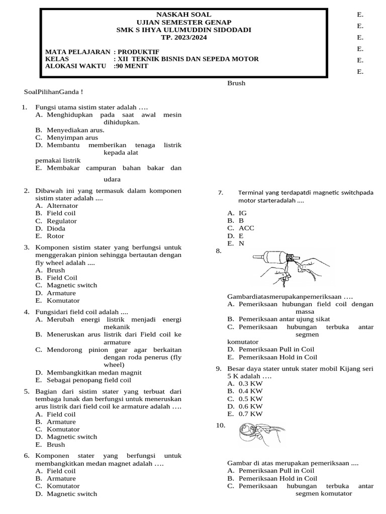 Soal Produktif Kelistrikan TBSM Xii ULUMUDDIN | PDF