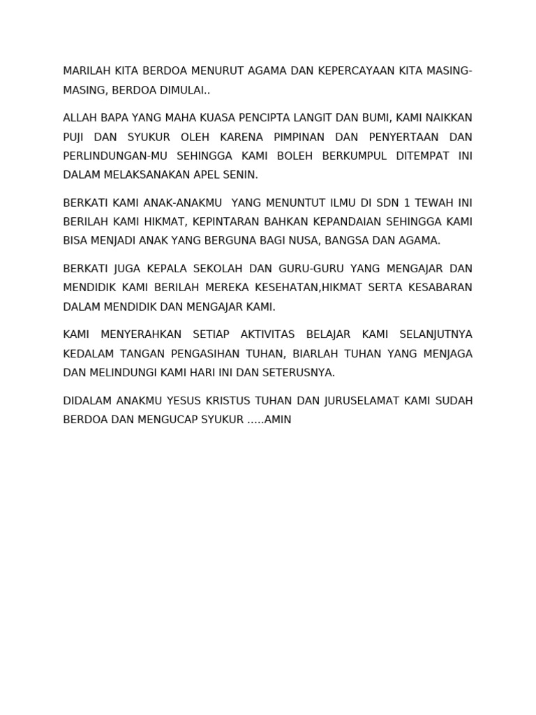 Doa Upacara Hari Senin | PDF