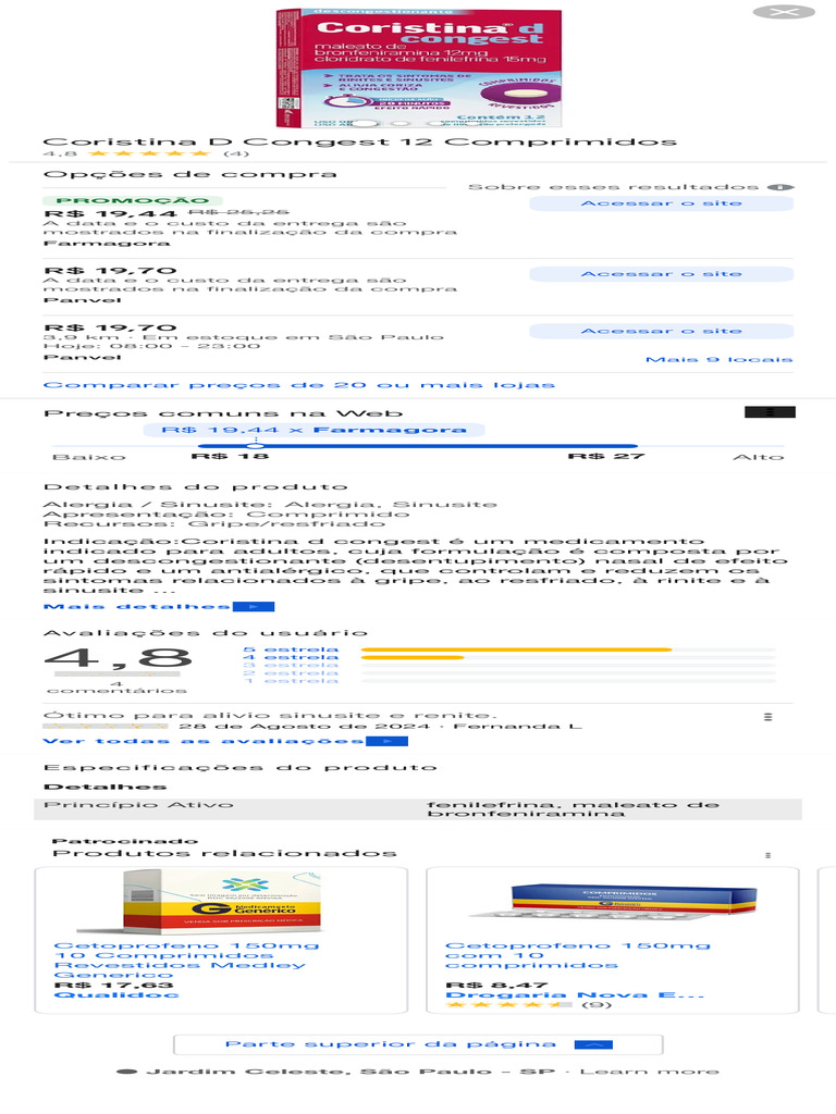 Coristina D Congest: Indicações e Bula | PDF