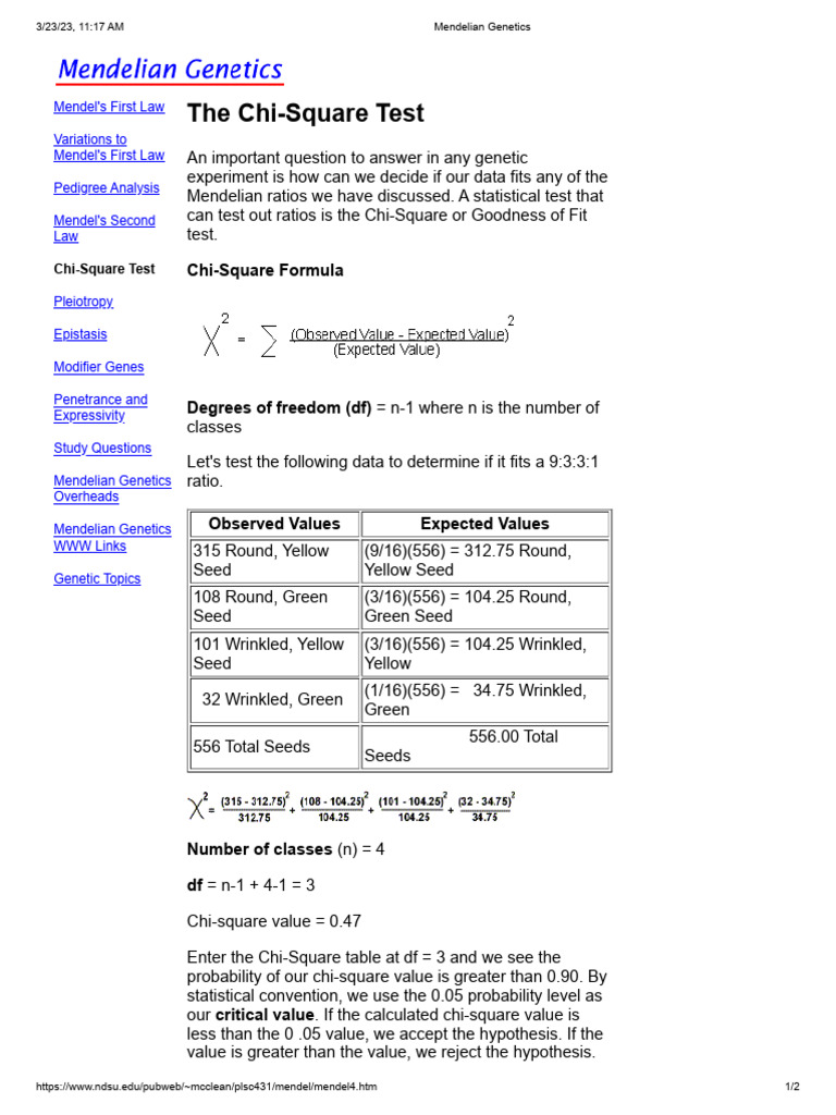 Mendelian Genetics | PDF | Chi Squared Test | Genetics