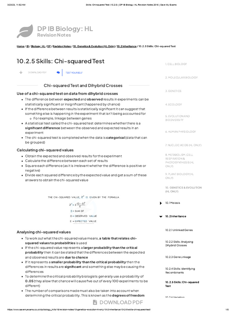 Chi-Squared Test in IB Biology | PDF | Chi Squared Test | Biology