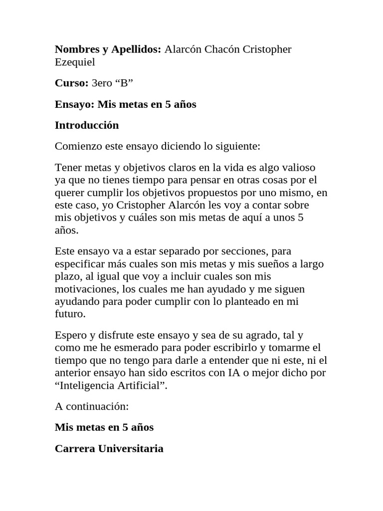 Ensayo Mis Metas en 5 Años | PDF | Empleo