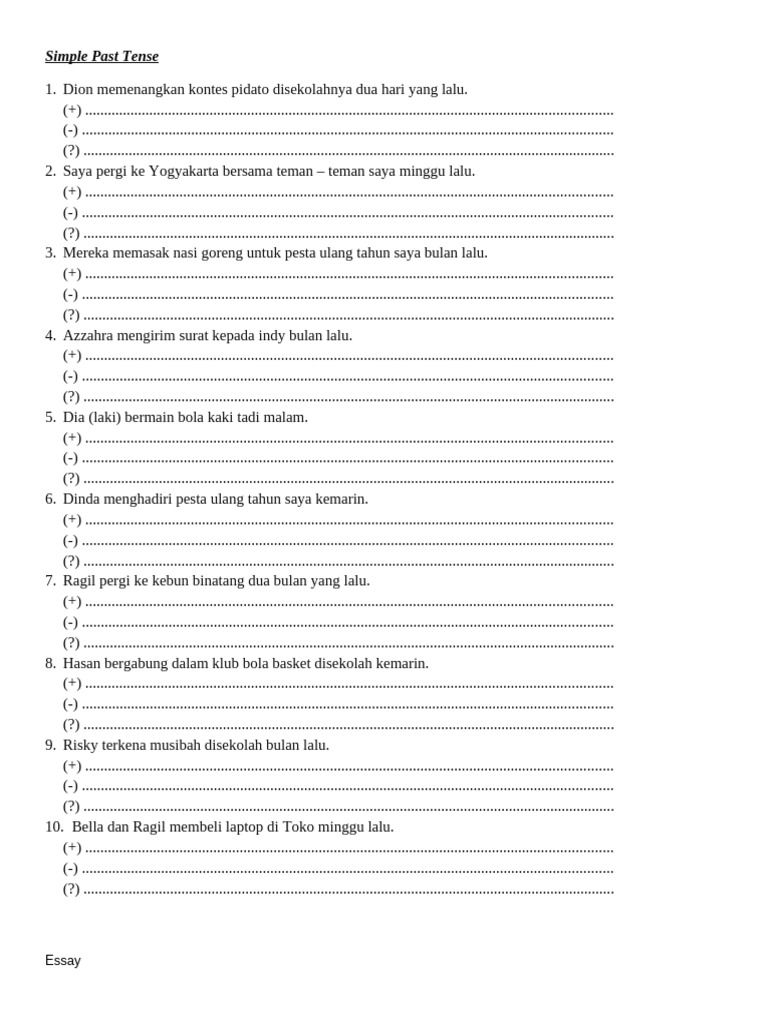 Latihan Tenses Simple Past Tense | PDF