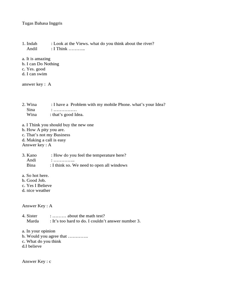 Exercises Asking N Giving Opinion | PDF | Language Arts & Discipline ...