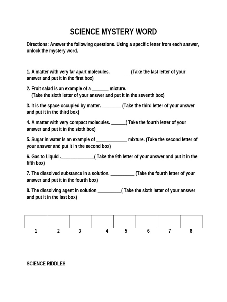 SCIENCE MYSTERY WORD | PDF