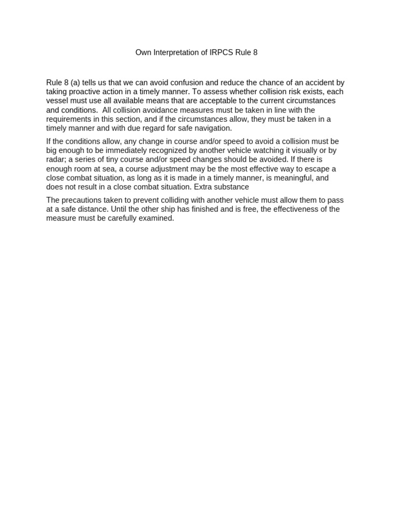 Own Interpretation of IRPCS Rule 8 | PDF