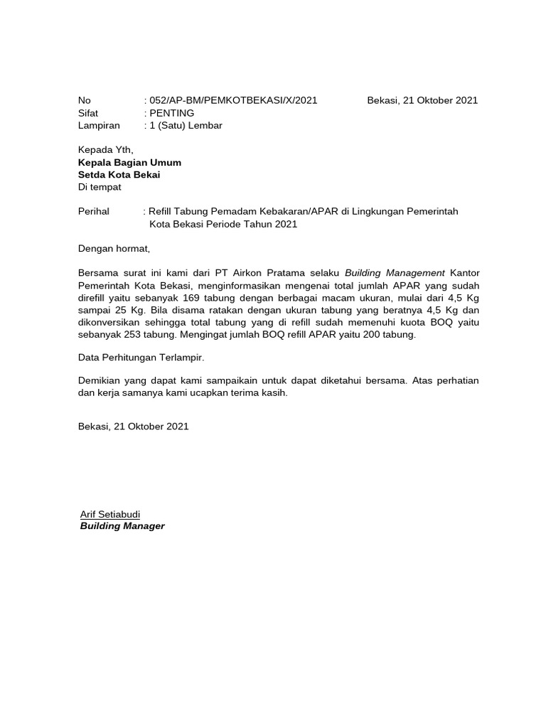 Surat Refill Apar | PDF