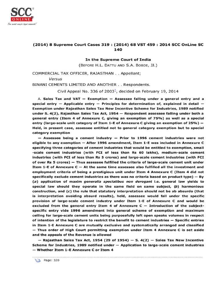Commercial Tax Officer Vs Binani Cement | PDF | Courts | Supreme Court ...