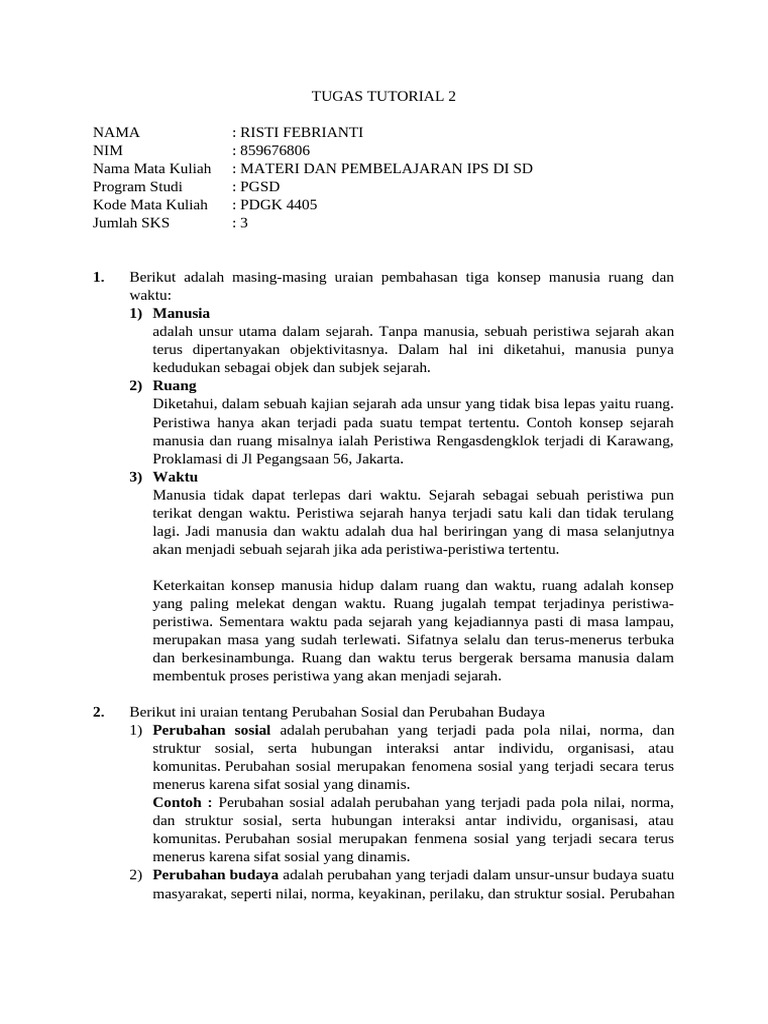 Tugas Tutorial 2 Materi Dan Pembelajaran Ips Di SD | PDF