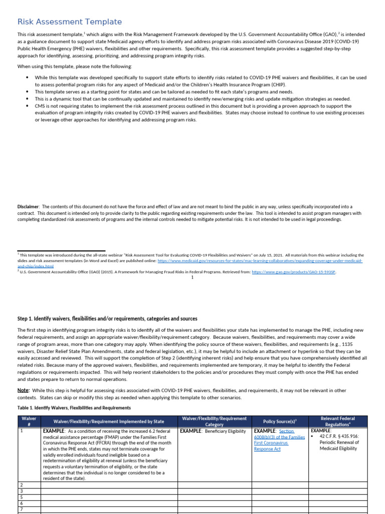 COVID-19 Medicaid Risk Assessment Template | PDF | Risk | Risk Assessment