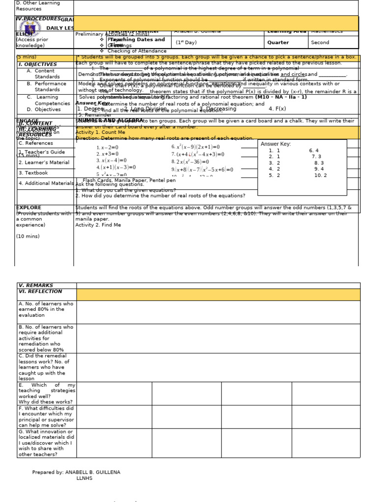 grade 10 DLP q2 week1 LA LIBERTAD district | PDF | Equations | Polynomial grade 10 DLP q2 week1 LA LIBERTAD district | PDF | Equations | Polynomial